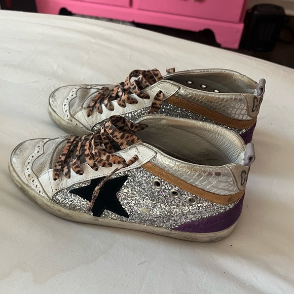 Golden Goose | Shoes | Authentic Silver Sequin Cheetah Lace Mid Star ...